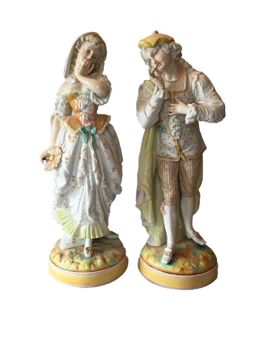 ANTIQUE LARGE PAIR OF OLD PARIS GILT PORCELAIN FIGURES