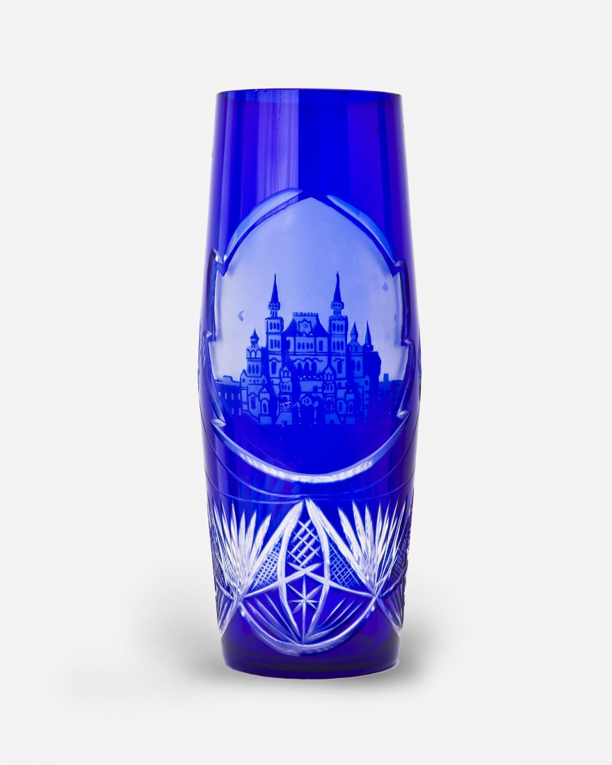 Russian Glass Vase with an engraved picture of