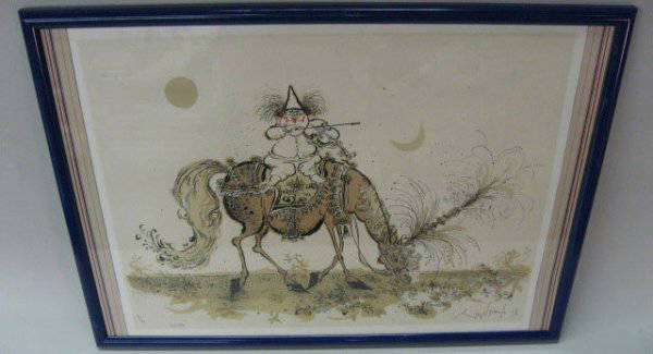 French Litho Fiddler On Horse