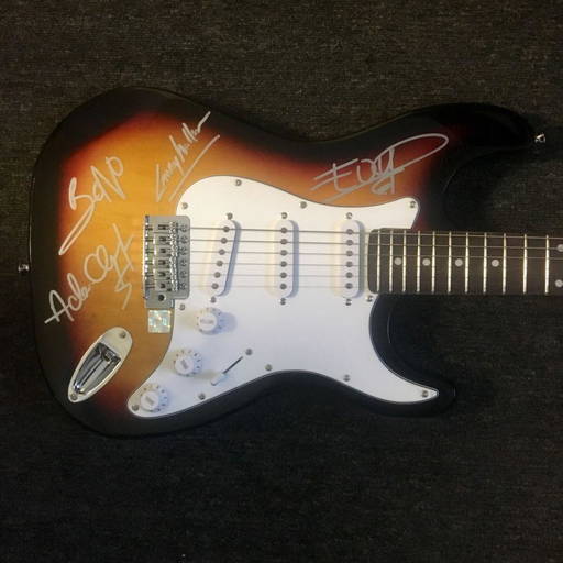 U2 Band Signed Sunburst Guitar W/ Silver Paint Pen