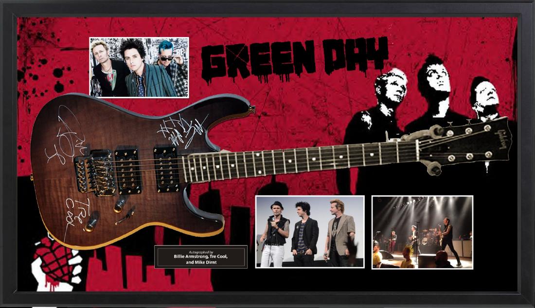 Green Day Signed and Framed Guitar