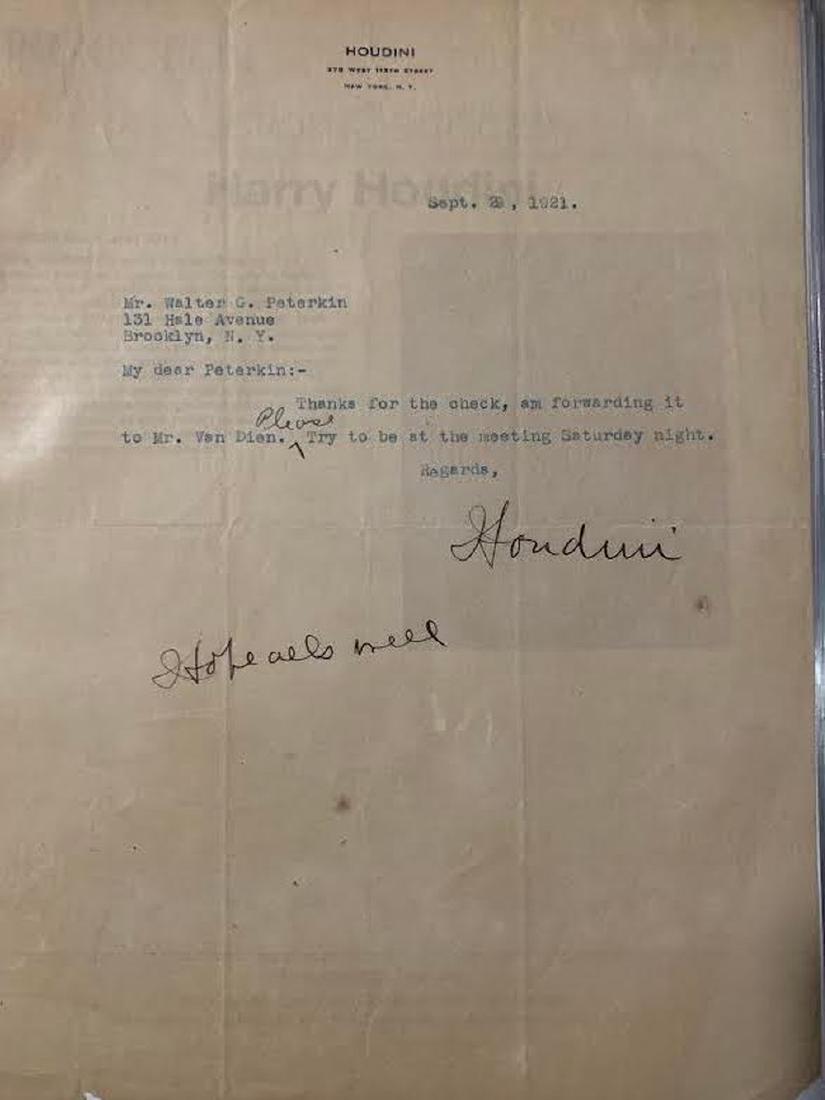 PSA Harry Houdini Signed 1921 Letter - Mar 30, 2019 | High End ...