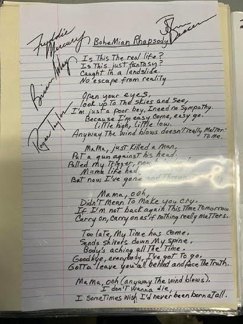 Queen Signed and Written Bohemian Rhapsody Lyrics_1