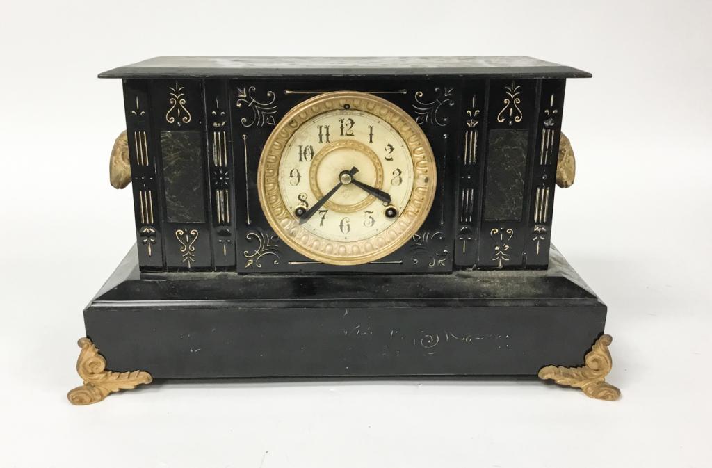 Ansonia Cast Iron Ram's Head Mantle Clock