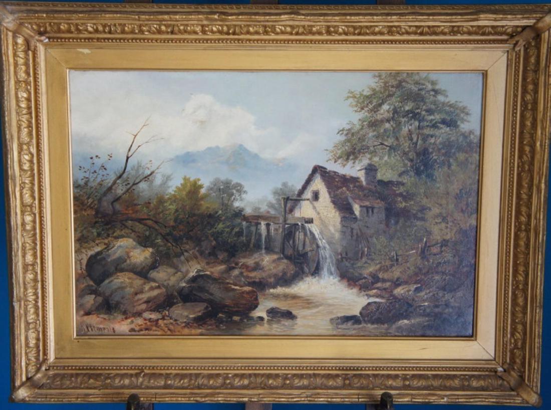 H. Clements O/C Landscape with Mountains and Mill