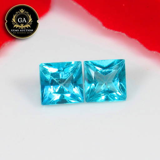 1.74 Ct Coated Deep Blue Topaz Square Cut Pair
