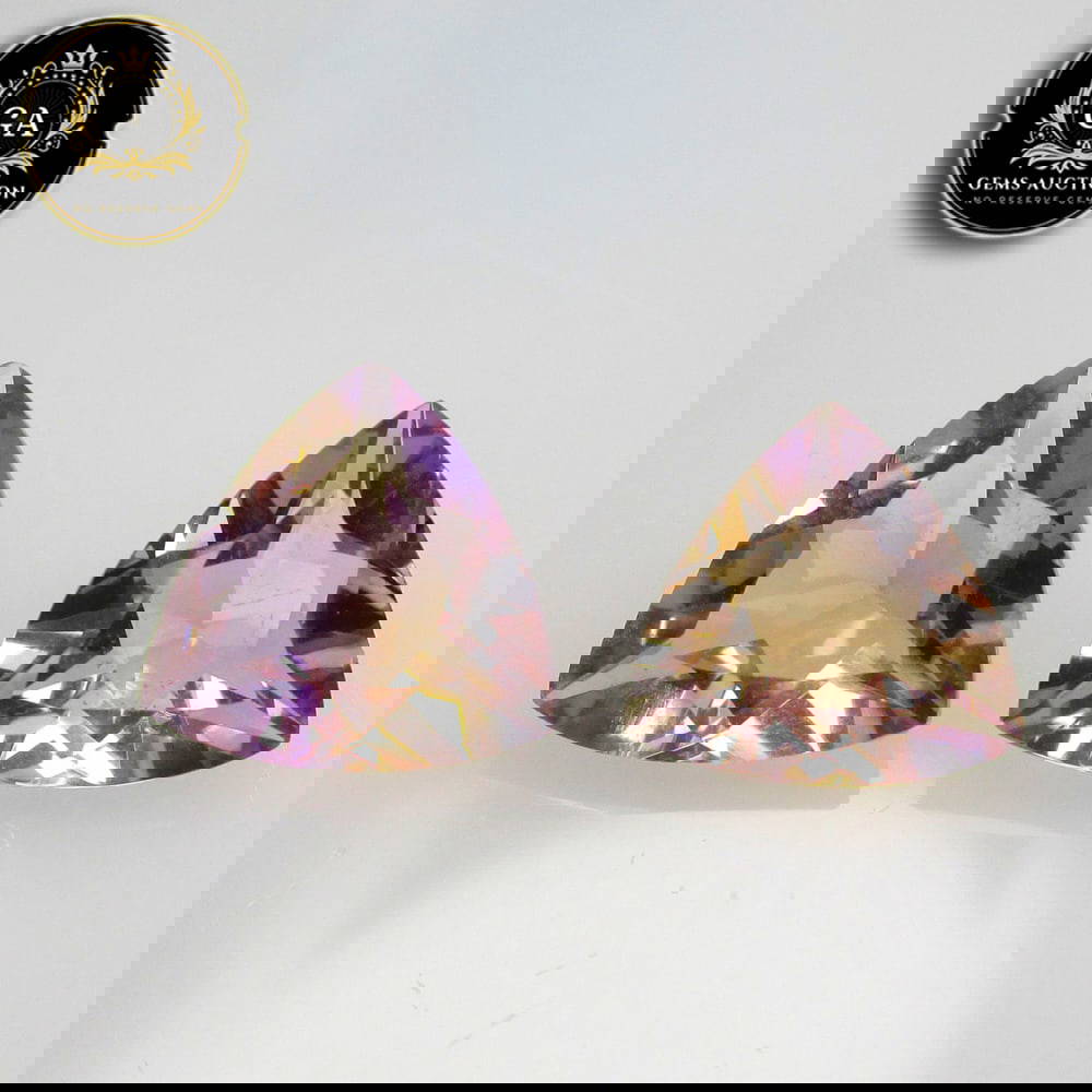 7.60 Ct Natural Bicolor Ametrine Trillion Cut Pair Auction