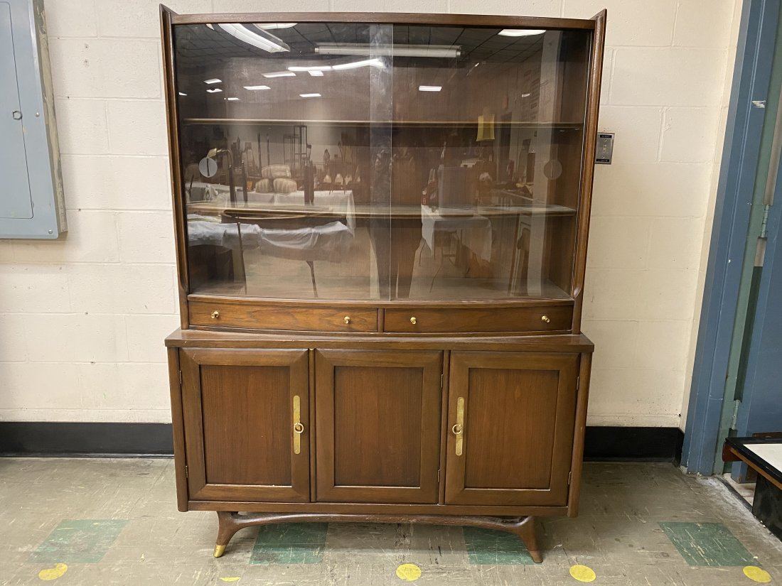 Mid Century Modern Breakfront W/ Curved Glass Doors
