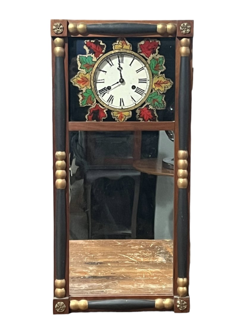 Antique Shelf Mirror Clock With Reverse Glass Painting Showing Fall ...