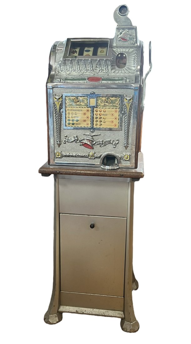 Mills 50 Cent Operator Bell Slot Machine With Art Deco Stand Auction