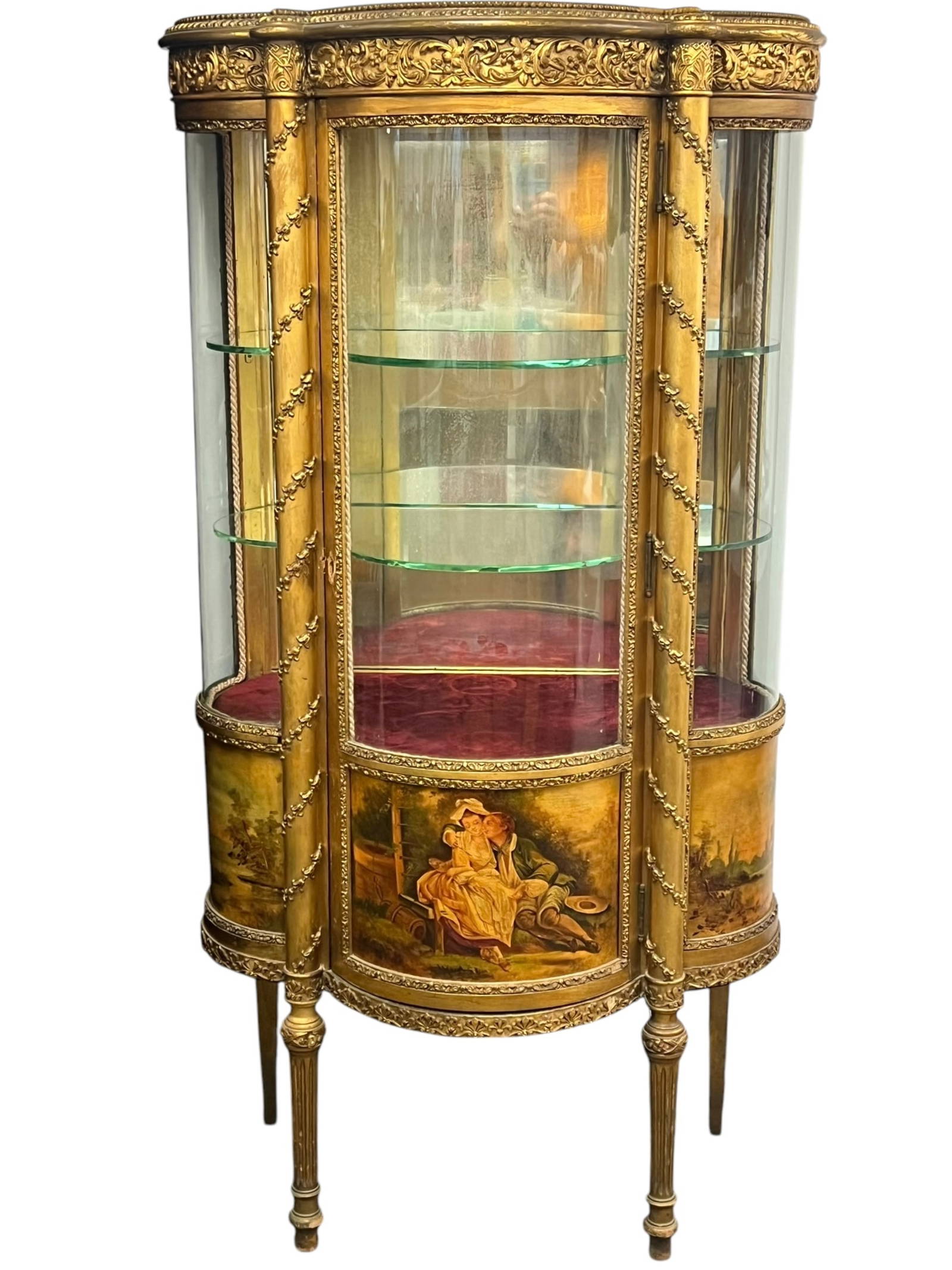 Early 1900s French Vitrine Display Cabinet With Curved Glass Auction