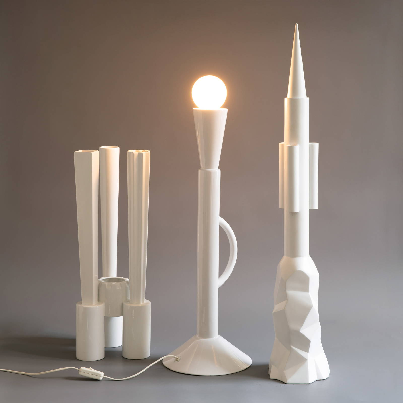 Matteo Thun, 3 Limited Edition Objects / Vases / Lamp From The Ceramic Series 'castelli In Fiore ...