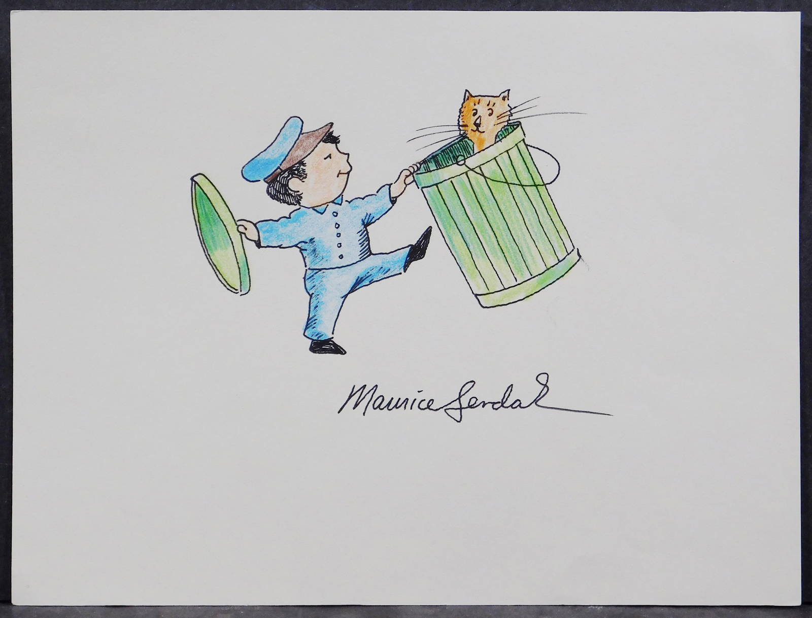 Maurice Bernard Sendak, Manner Of: Cop With A Cat In A Bin Auction
