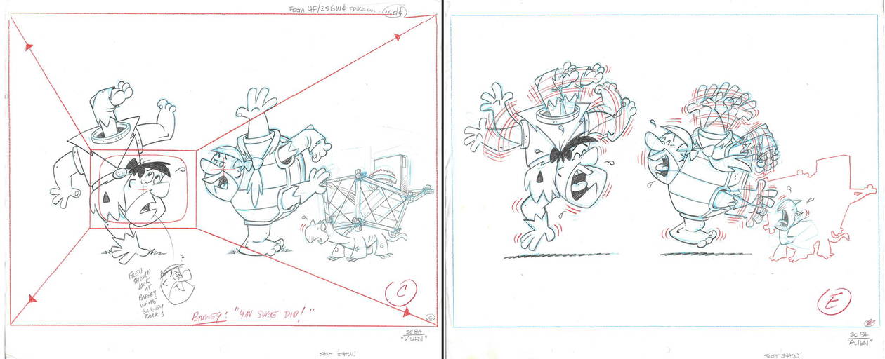 Flintstones Fred Flintstone 5 Signed Production Drawings Alien 16 Field