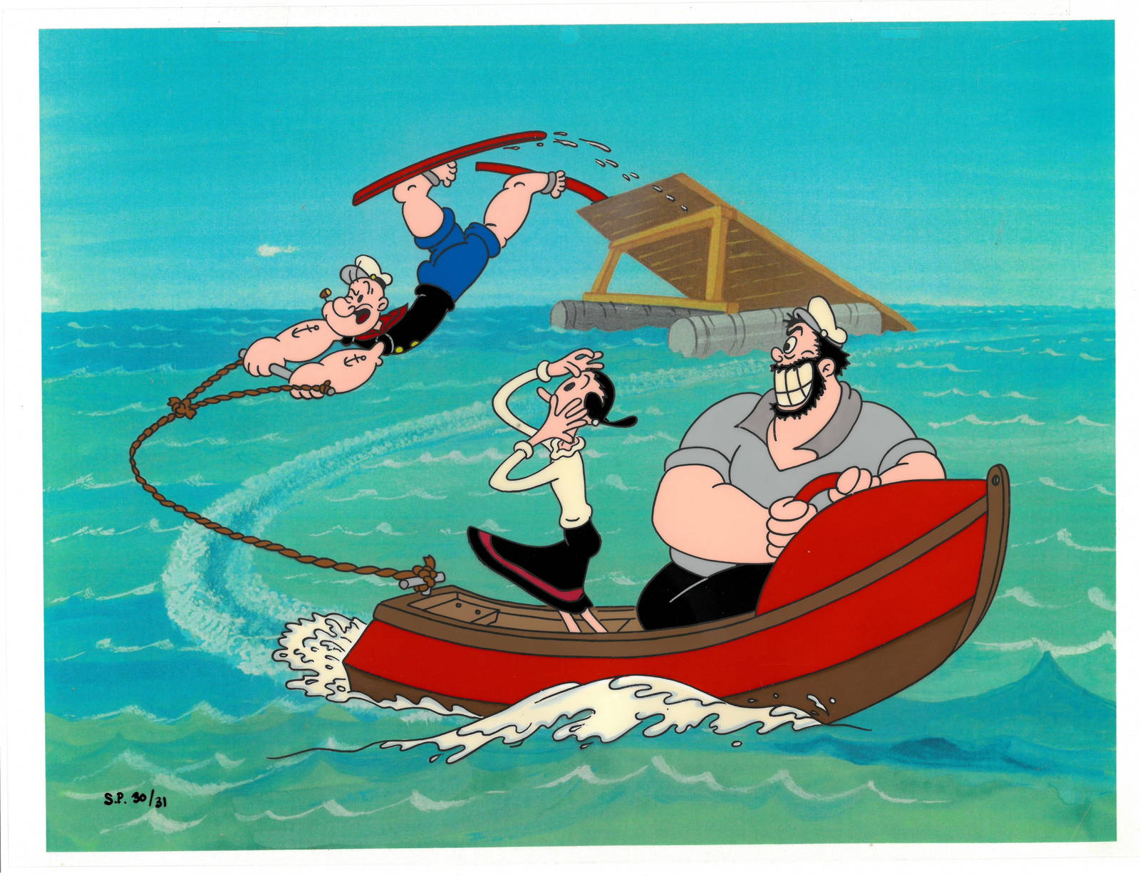 Popeye, - Hand-painted Cel - "popeye Jumps For Olive" Auction