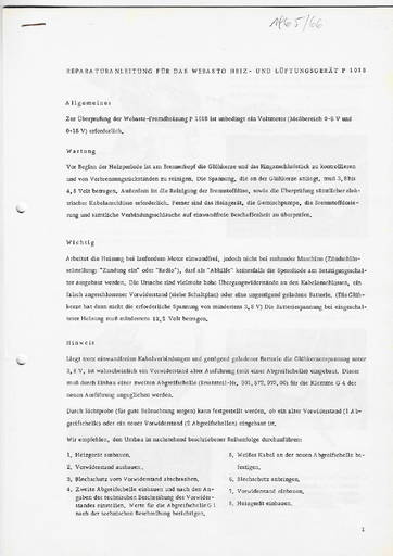 Automobilia Repair Instructions For The Webasto Heating