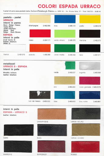 Lamborghini Color Chart Espada, Urraco With Sample Of