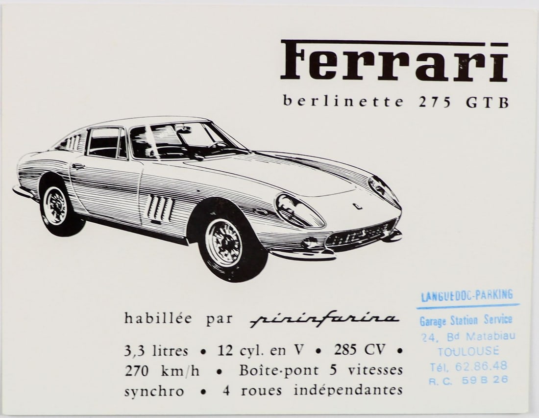 Ferrari Advertising Card Ferrari 275 Gtb