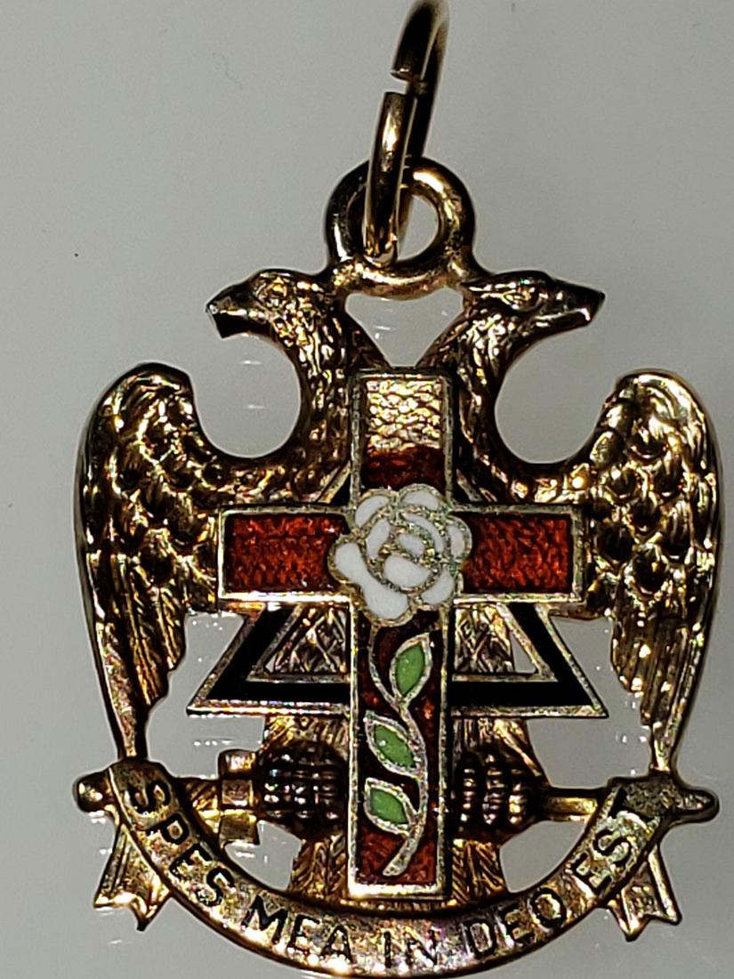 Masonic Double Eagle Scottish Rite Cross Enamel On 10 K
