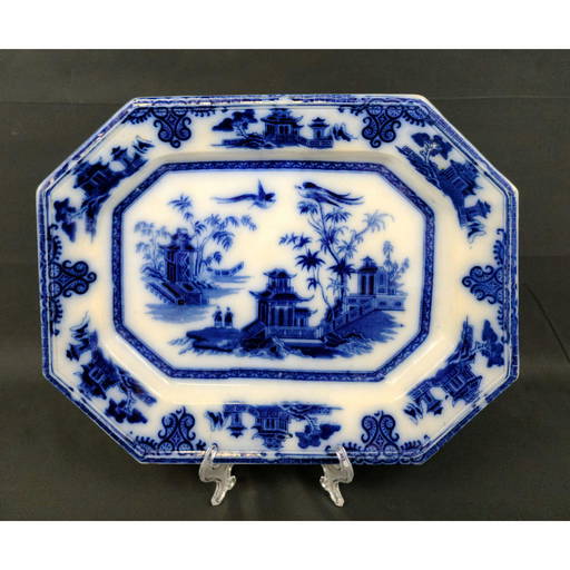 1850 Flo Blue Platter Ironstone J. Clementson Chusan