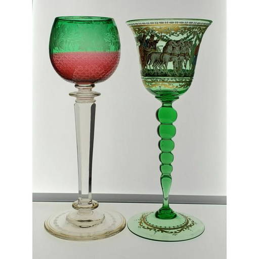 Two Colored Moser Rhine Wines, One Engraved, One Painte