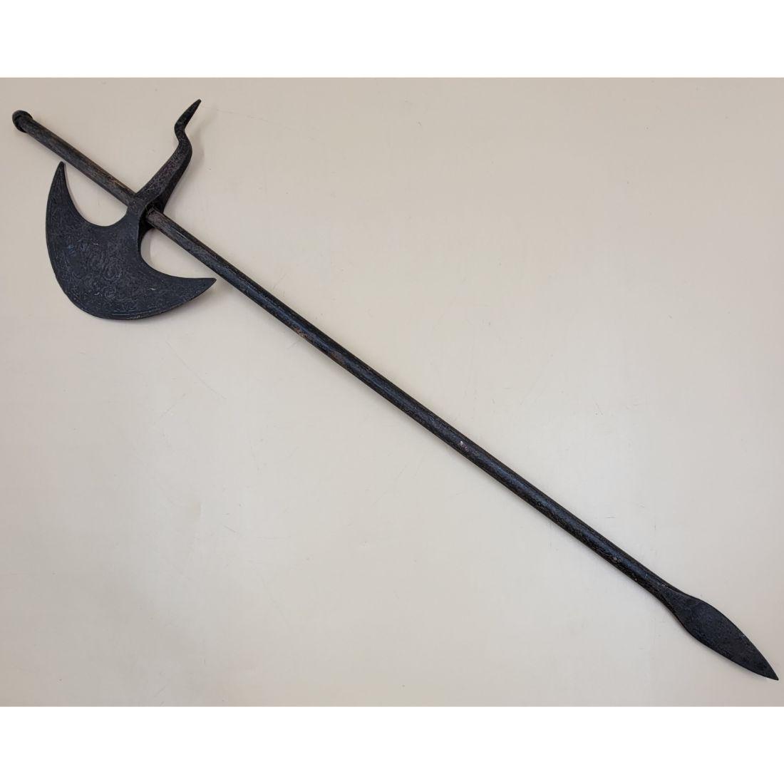 Early Antique Halberd With Engravings Handforged