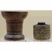 18th C Primitive Wooden Pounce Pot / Sander & Rare Stoneware Ink Bottle ...