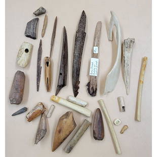A Grouping Of Eskimo Alaskan / Inuit Implements / Tools A Variety Of ...