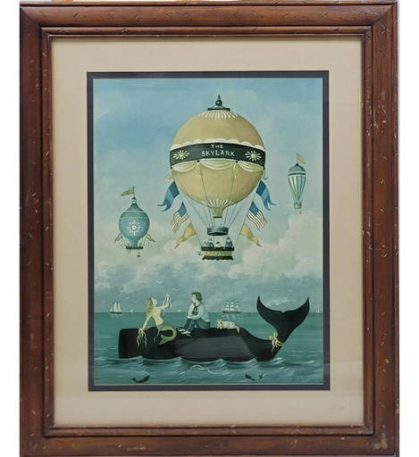 American 1905 1999 Martha Cahoon Folk Art Lithograph "the Skylark"