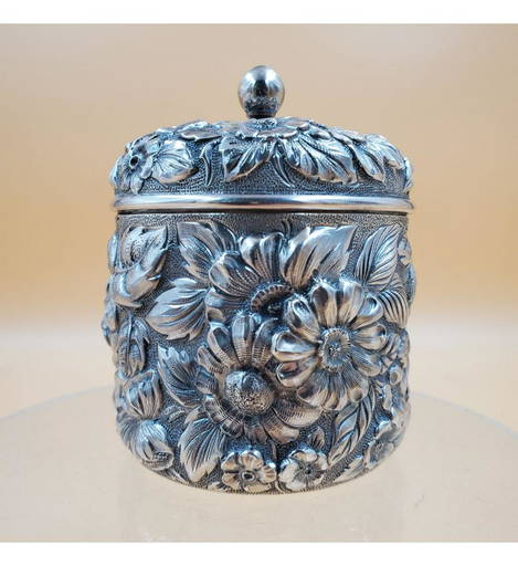 Repousse Style Sterling Silver Tea Caddy