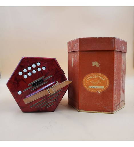 Vintage Scholer East German 20 Button Concertina Accordion W/ Box