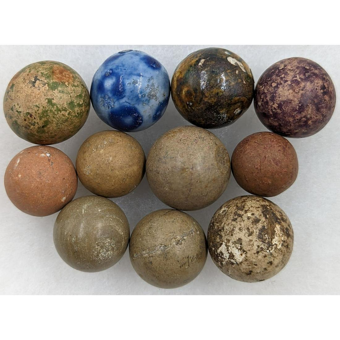 Marbles: Lot Of 11 Clay Marbles In A Variety Of Colors, Includes One ...