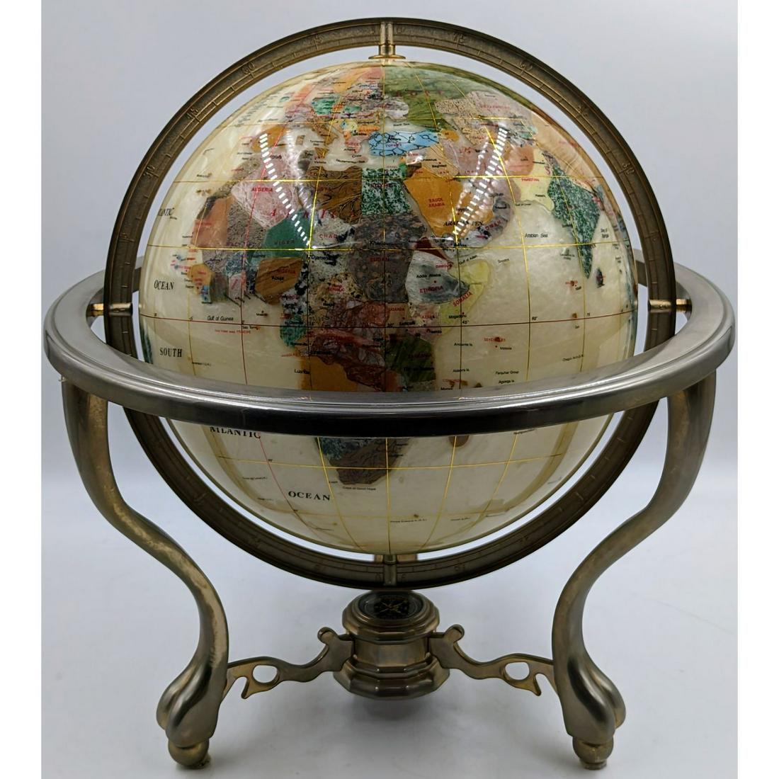 Table Top World Globe W/ Precious Stones Auction