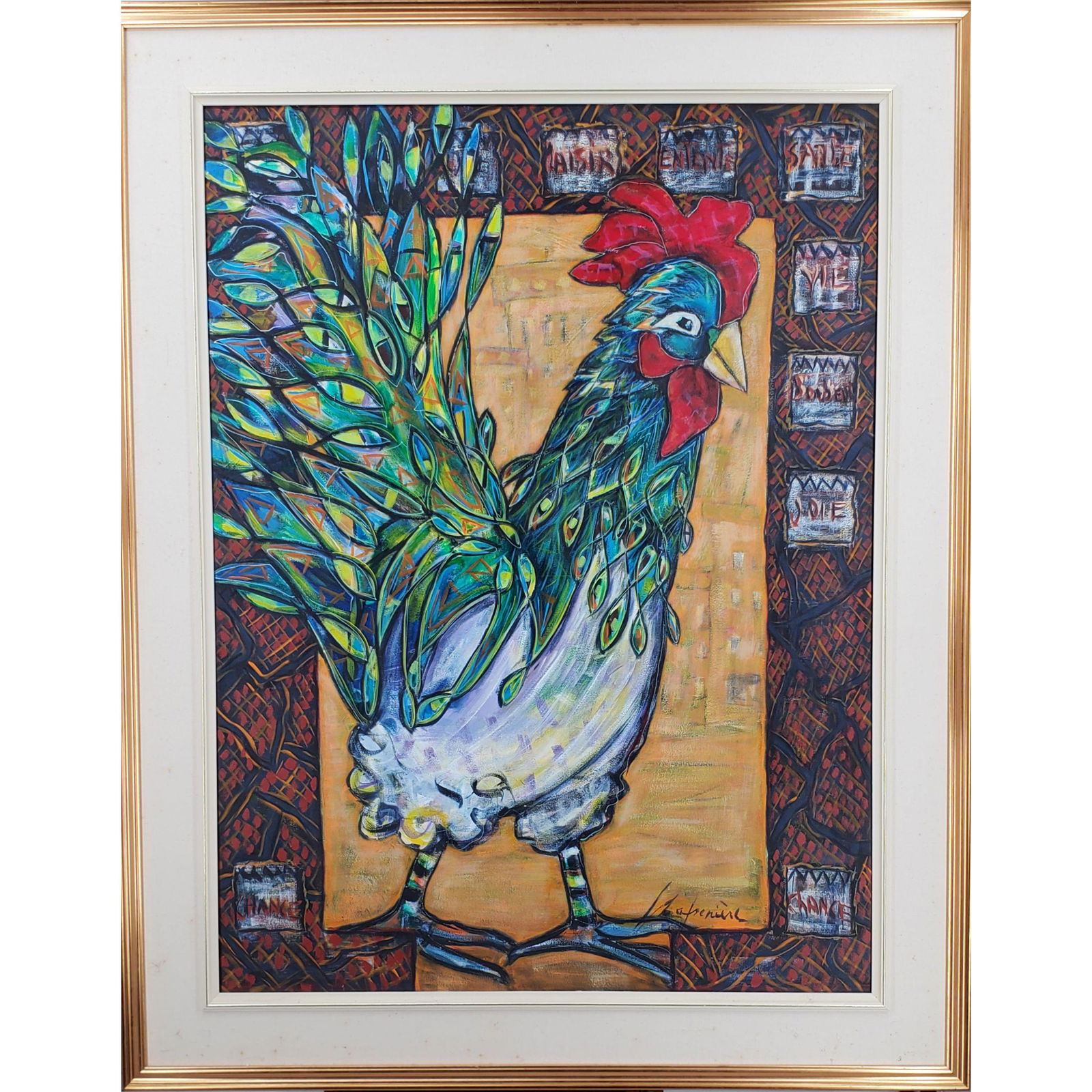 Signed Denis Lafreniere Oil On Canvas Painting "l' Avenue Du Coq"