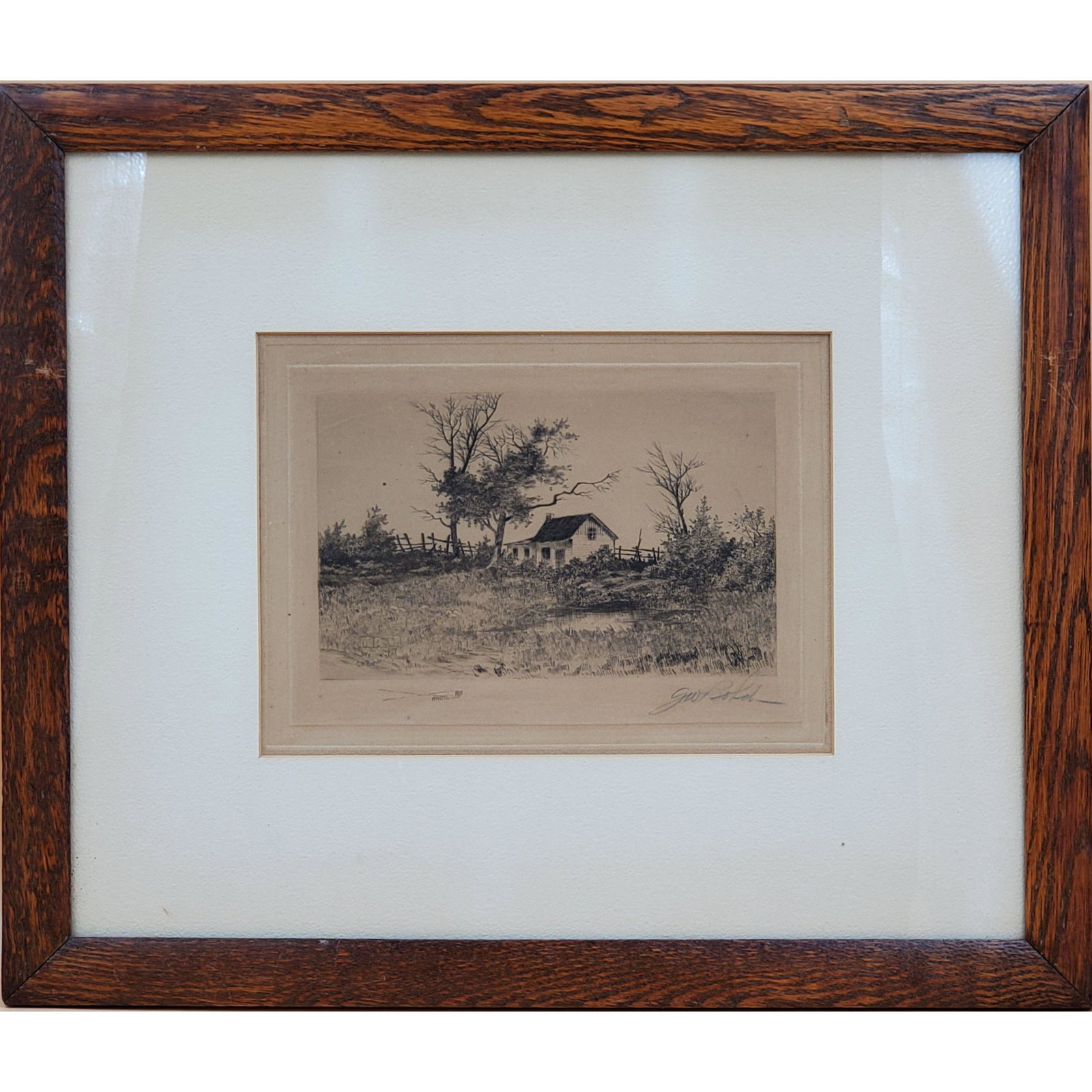 Pencil Signed Farm Etching
