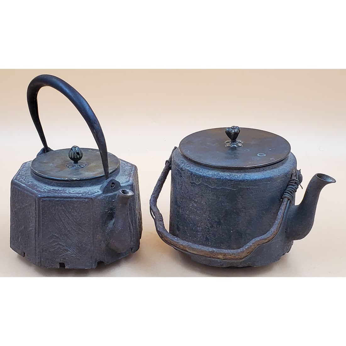 Pair Of Antique Japanese Tetsubin, Cast Iron Kettles Auction