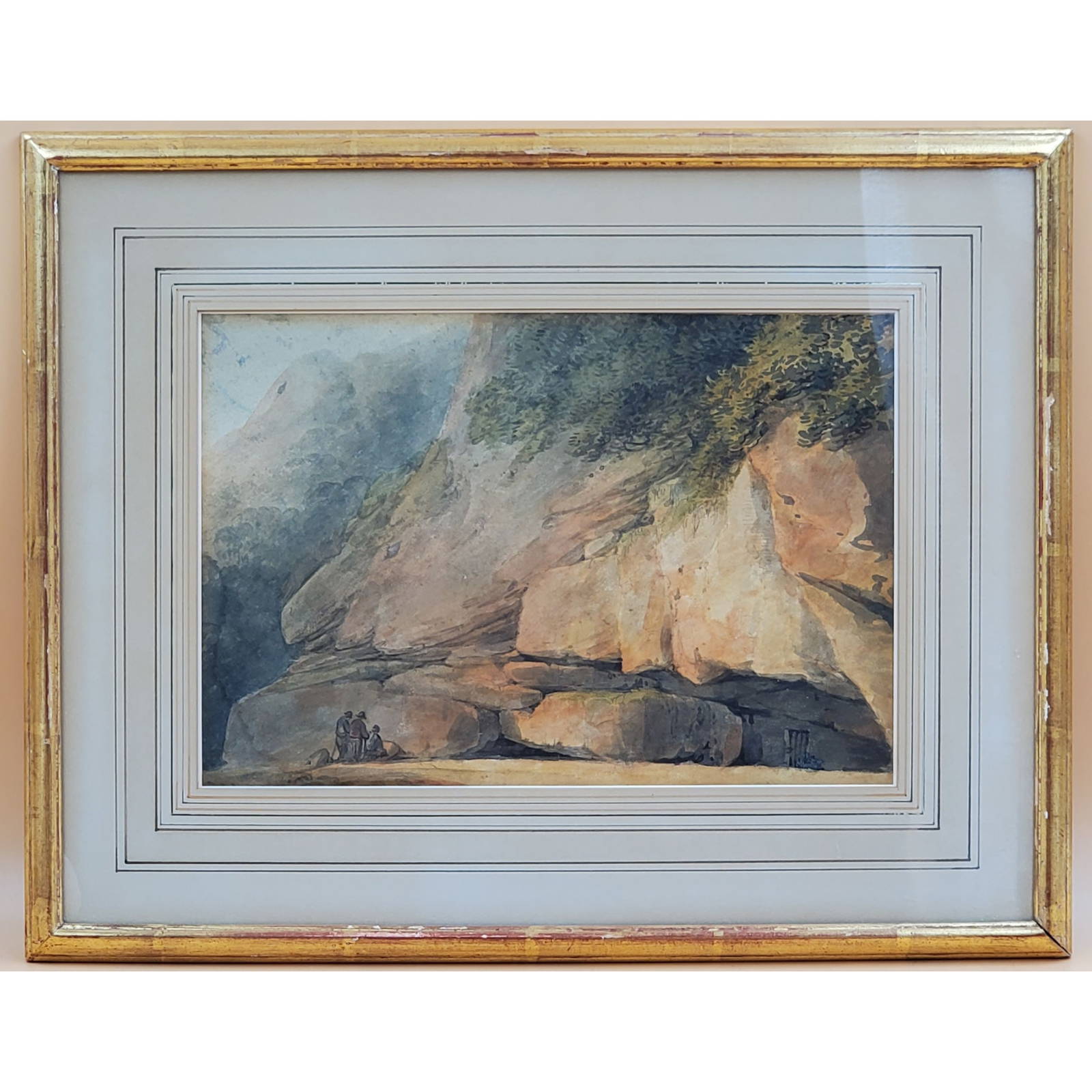 A Very Fine William Payne Watercolor "rocks And Figures" Auction