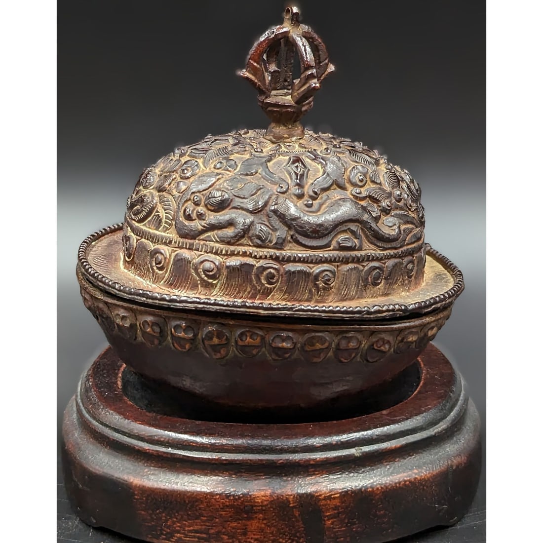 A Fine Hand Chased Copper Tibetan Kapala Skull Bowl With A "brain" Lid ...