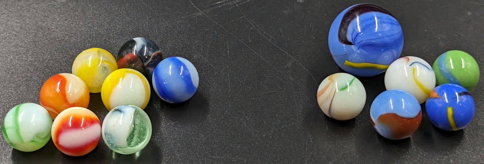 Marbles: Lot Of 2 Separate Groups,8 Peltier Rainbow Marbles And6 ...