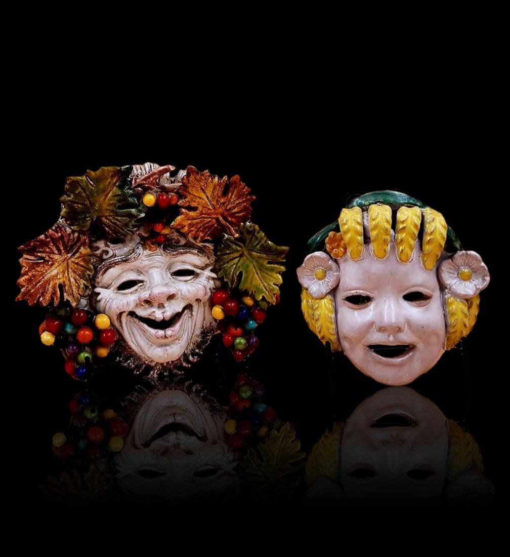 Lot Of 2 Majolica And Faience Pottery Mask Auction