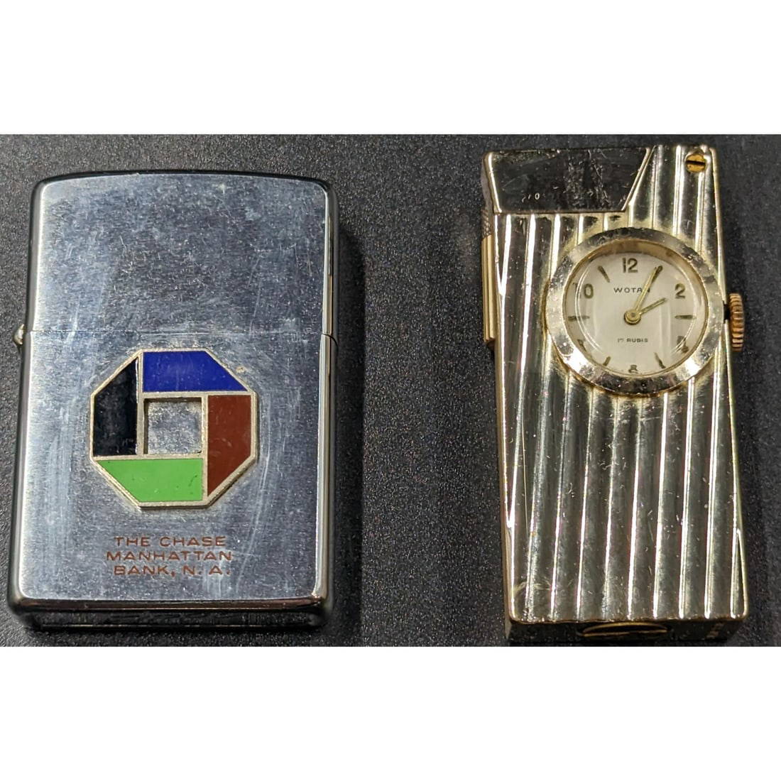 Pair Of Vintage Zippo Lighters, Chase Bank Advertising Lighter And A ...