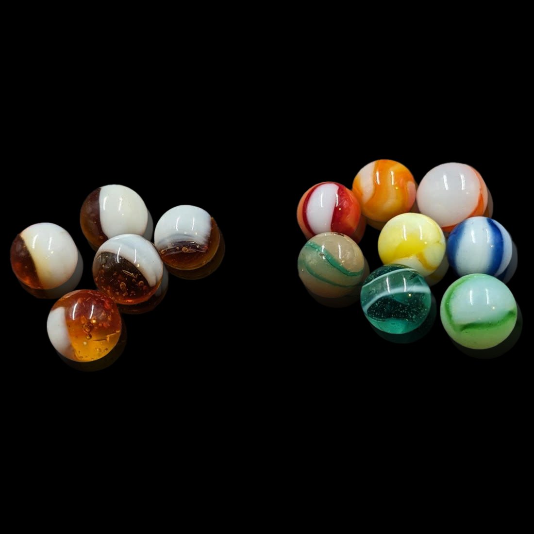 Marbles: Lot Of 2 Separate Groups, 8 Peltier Rainbows And 5 Striped ...