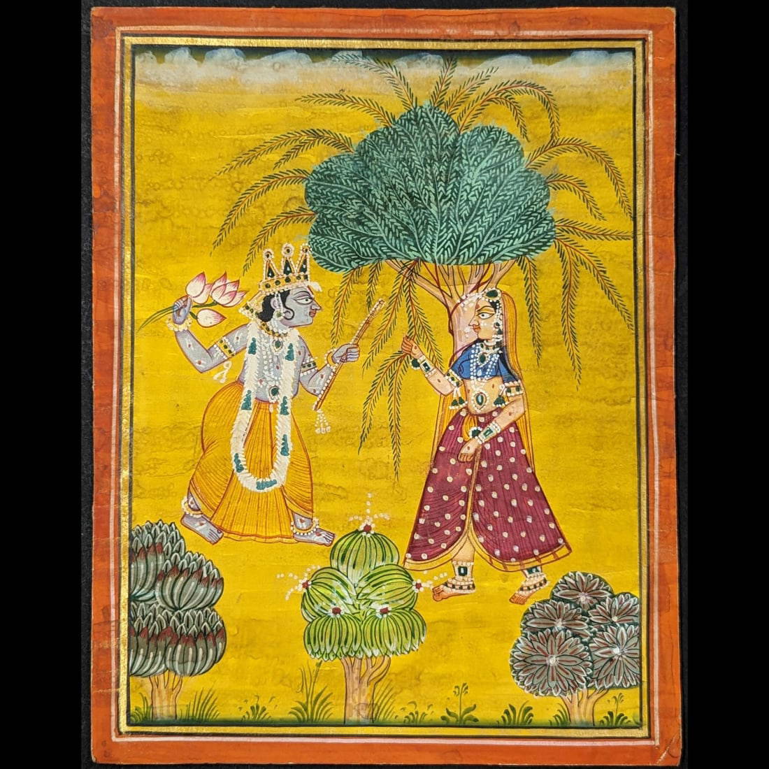 Indian Pahari School Miniature Painting Of Krishna And Radha Auction