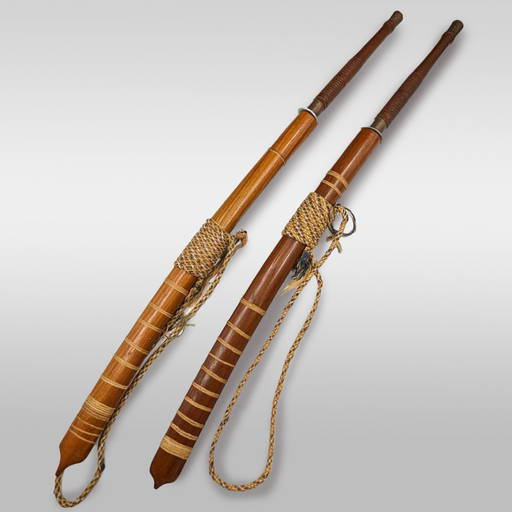 Pair Of Vintage Dha/daab Swords With Bamboo Sheathes