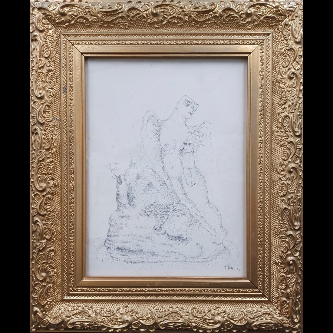 Tilsa Tsuchiya (peruvian, 1928 1984) Framed 1977 Stipple Drawing