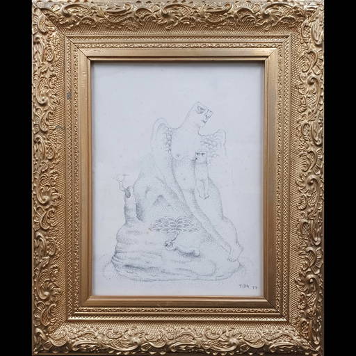Tilsa Tsuchiya (peruvian, 1928 1984) Framed 1977 Stipple Drawing