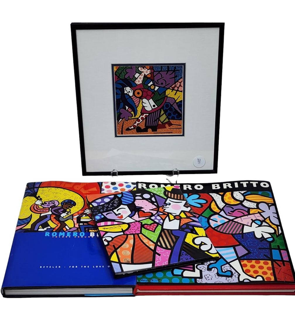 Romero Britto (brazilian, B. 1963) "dancers" With 2 Books Auction