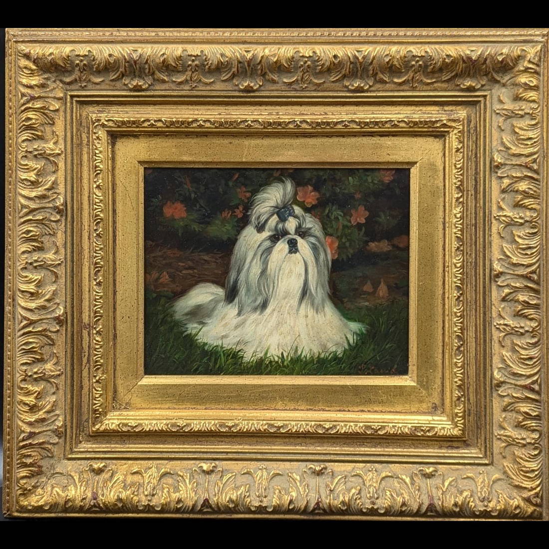 Signed Vintage American Artist Laura Cassidy Shih Tzu Oil Painting On ...