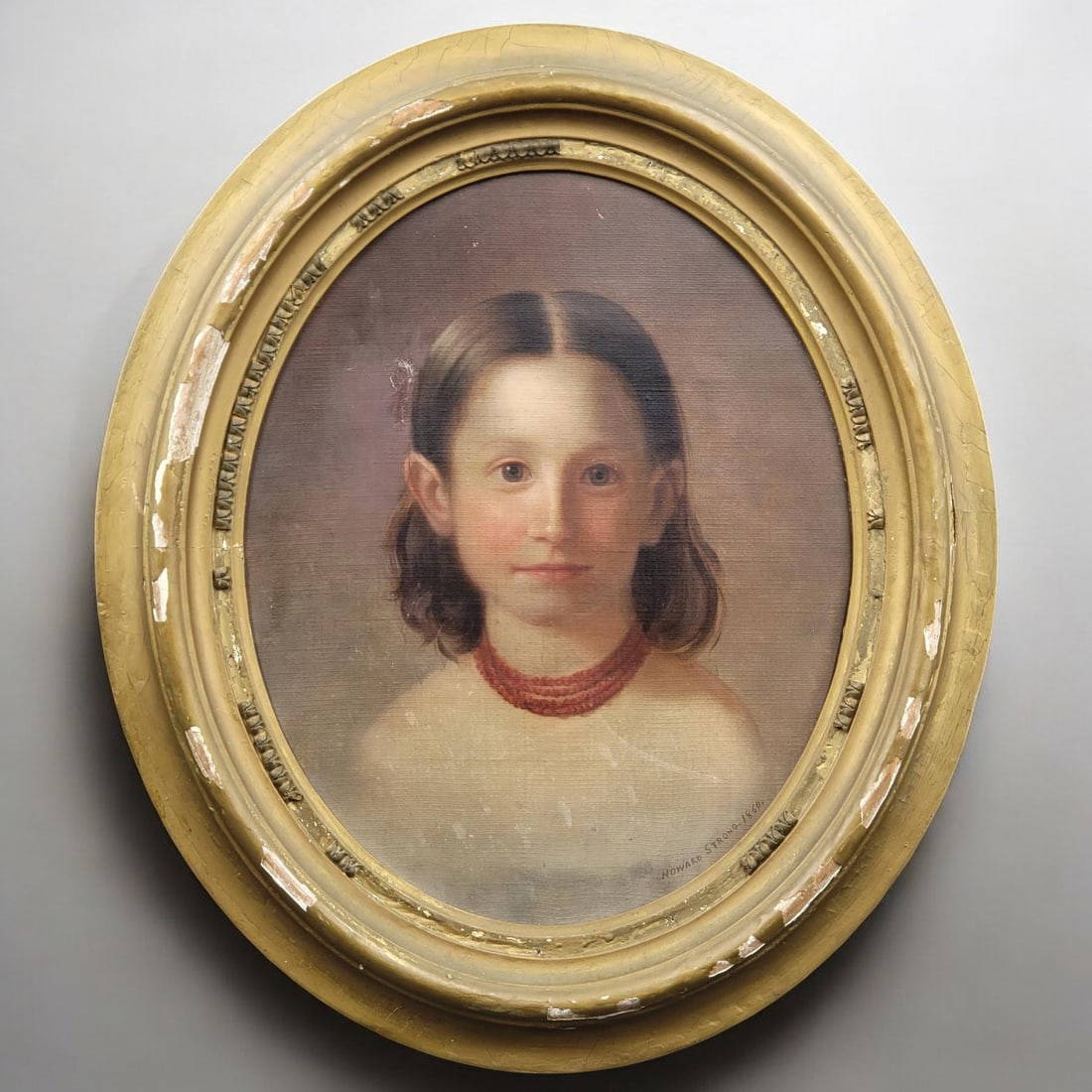 An Early American 19th C. Oil On Canvas Oval Portrait Painting, Signed ...
