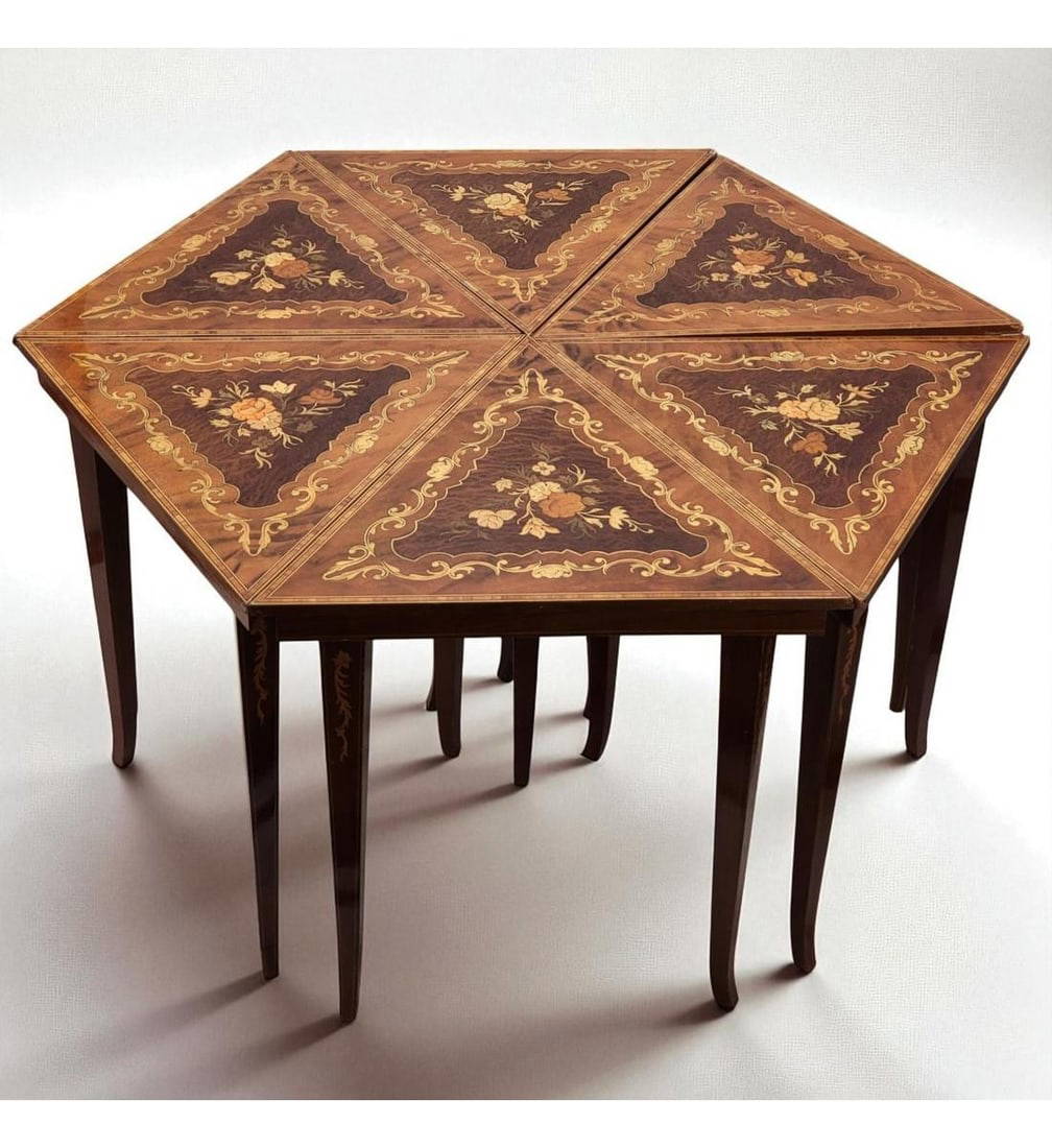 Set Of 6 Italian Marquetry Inlaid Triangular Tables Auction